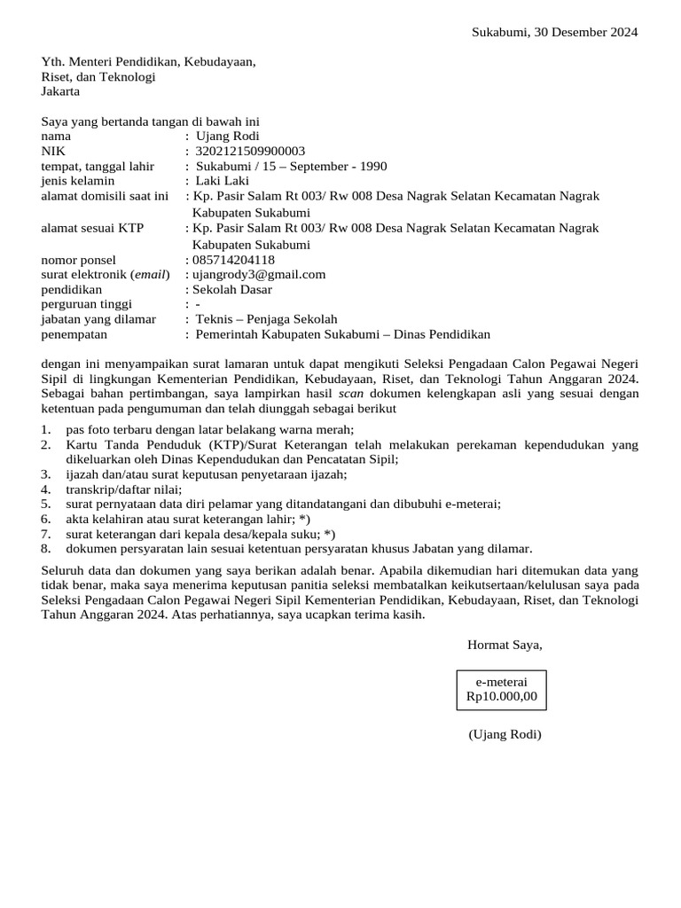 Surat Lamaran 2024 | PDF