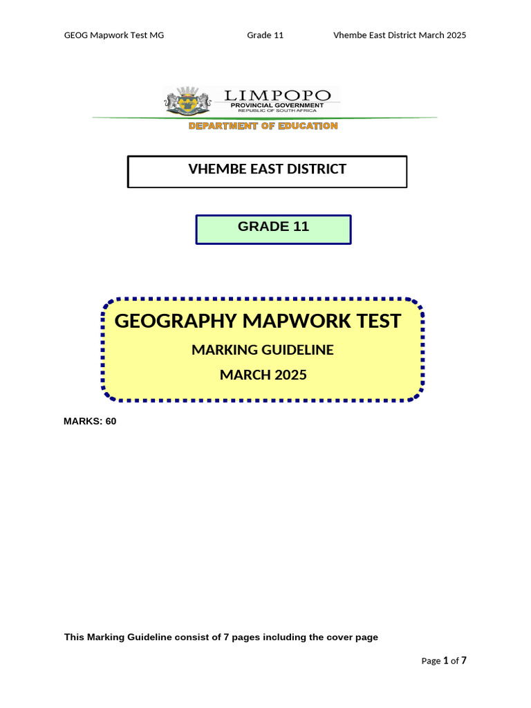 GEOG Grade 11 Mapwork Test 2025 MG | PDF | Geographic Information ...