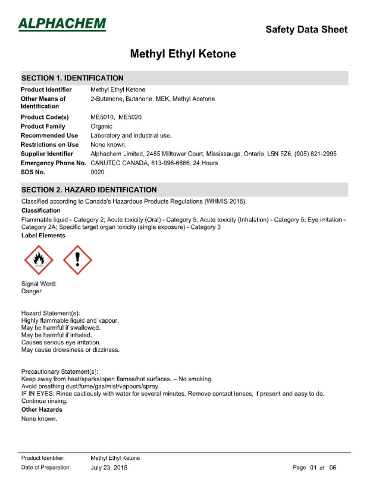Mekp Hardner Msds Alpha | PDF