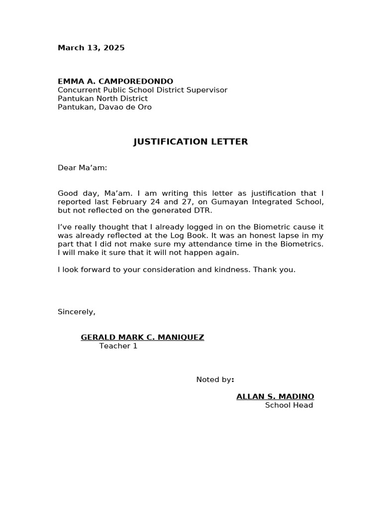 Justification Letter | PDF