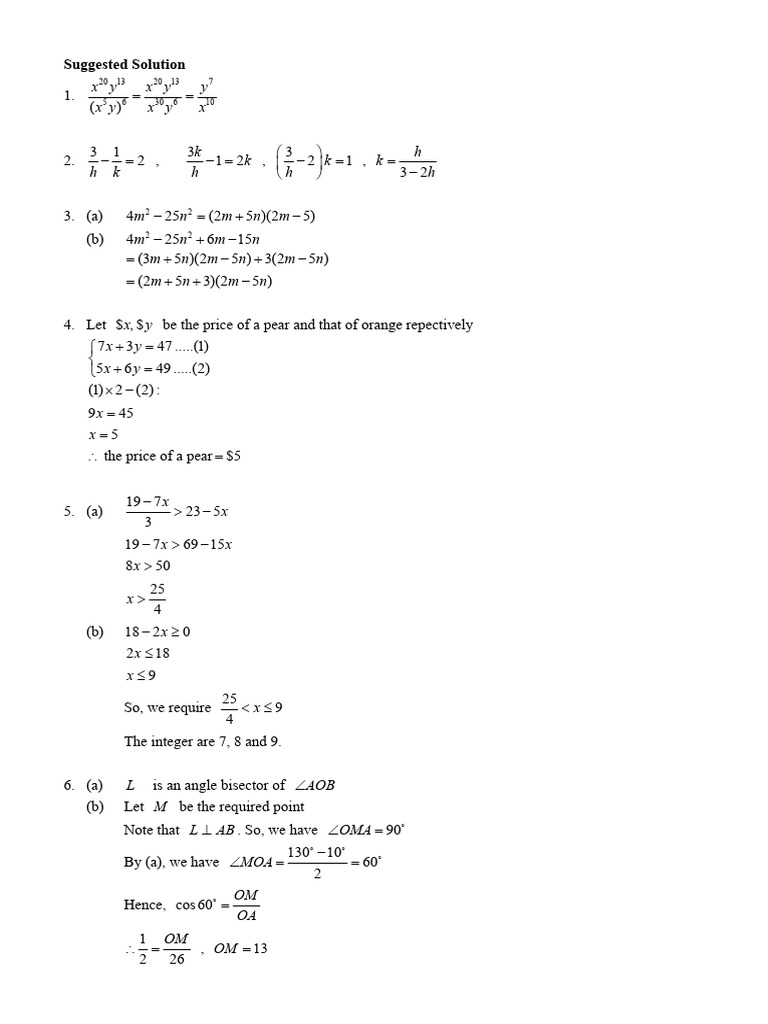 2013 DSE Mathematics CP Paper 1 suggested solution [altnative sol].pdf | PDF | Euclidean ...