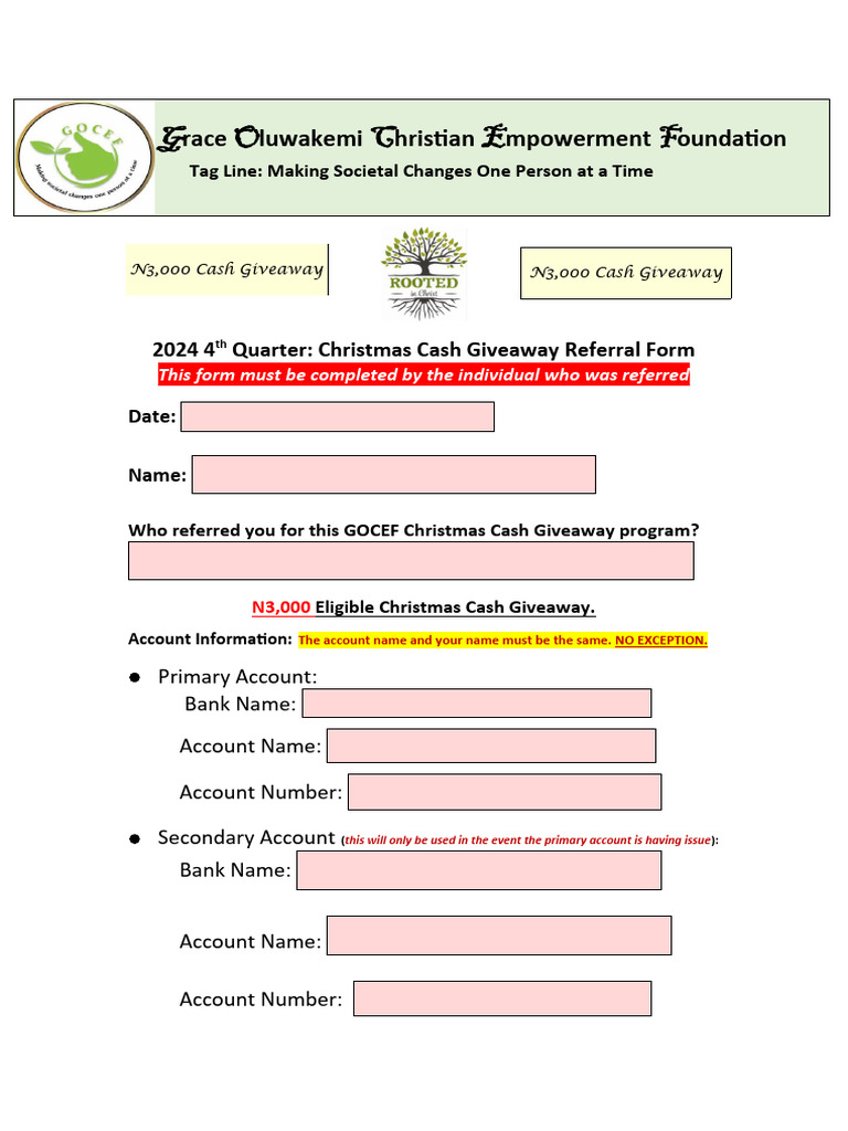 N3,000 Christmas Cash Giveaway Referral Form - 2024 4th Quarter-2 | PDF
