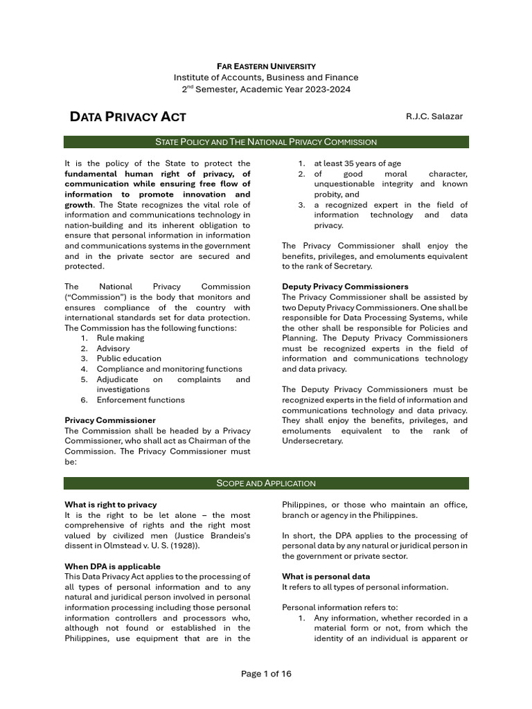 Lecture Notes-Data Privacy Act | PDF | Computer Security | Security