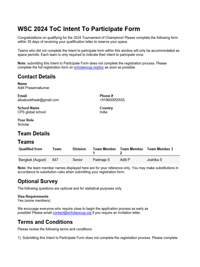 WSC 2024 ToC Intent To Participate Form - 340 - 240909 - 203625 | PDF