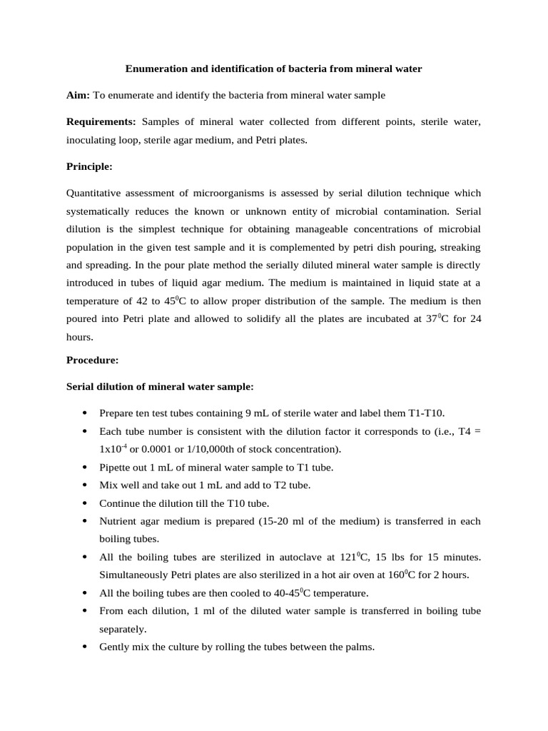 Enumeration and Identification of Bacterial From Mineral Water | PDF ...