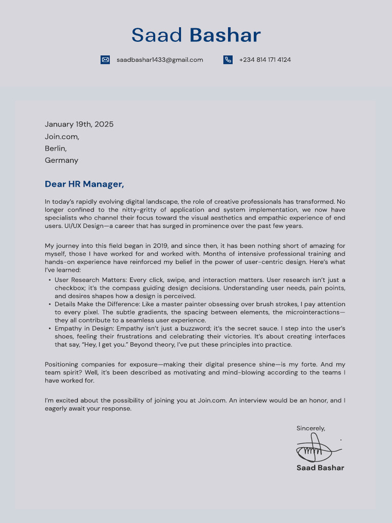 Saad Bashar Cover Letter (1) | PDF