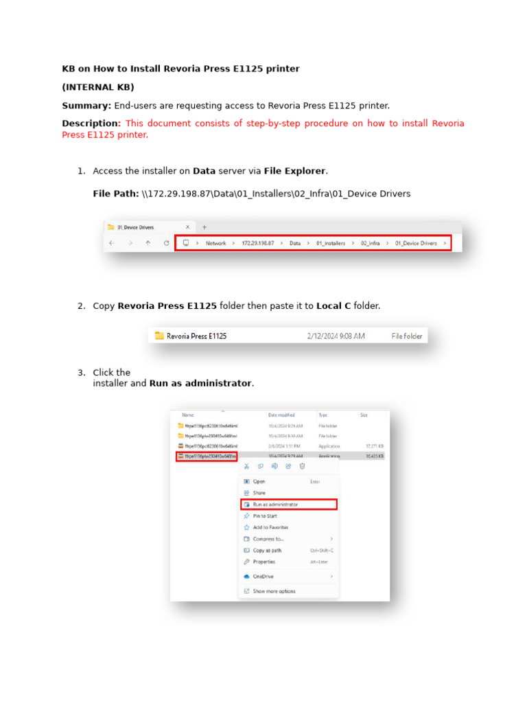 KB How To Install Revoria Press E1125 Printer | PDF