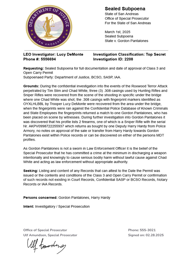 Subpoena - IAA Open Carry & Class 3 - Corrected | PDF | Prosecutor ...