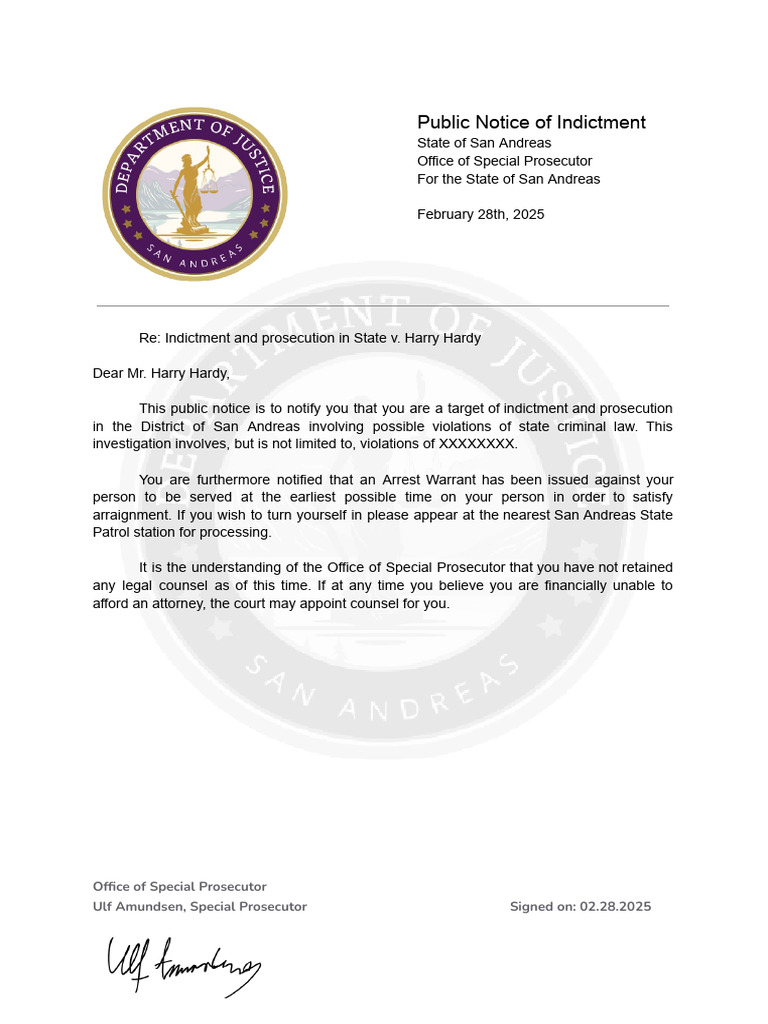 Indictment Notice for Harry Hardy | PDF
