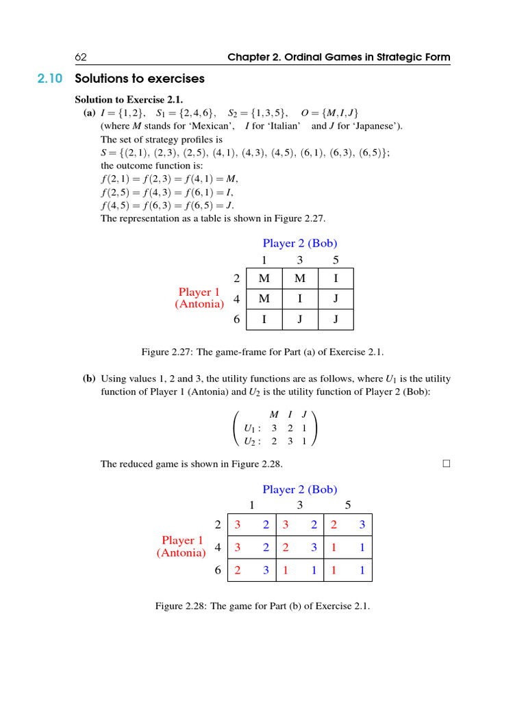 Game Theory - Ch02 - Solutions To Exercises | PDF | Economic Equilibrium | Economics Of Uncertainty