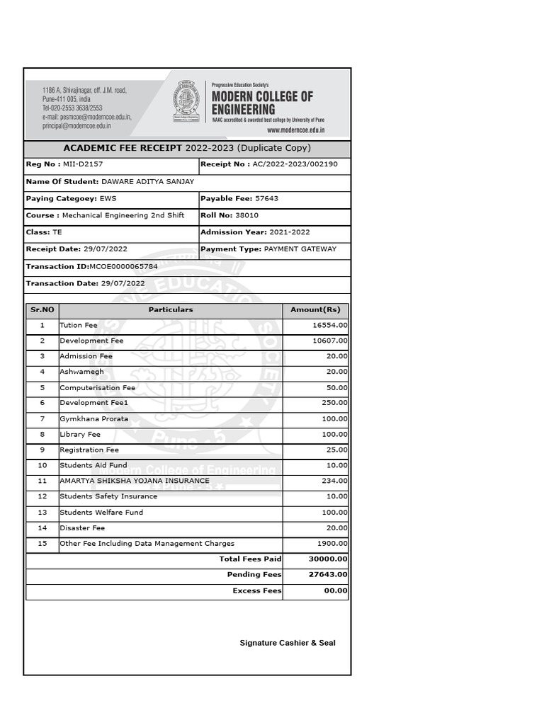 Https:/mcoe Akronsystems com/TRNREPORT/pFEERECEIPT | PDF