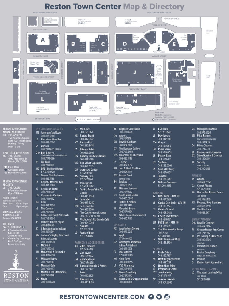 Reston Town Center Map Dining Guide Pdf Cuisine Foods