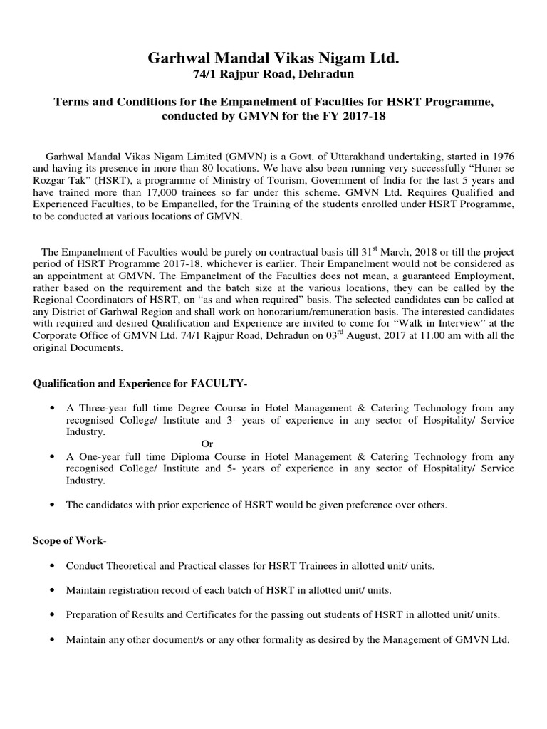 Faculty Empanelment for HSRT Programme | PDF