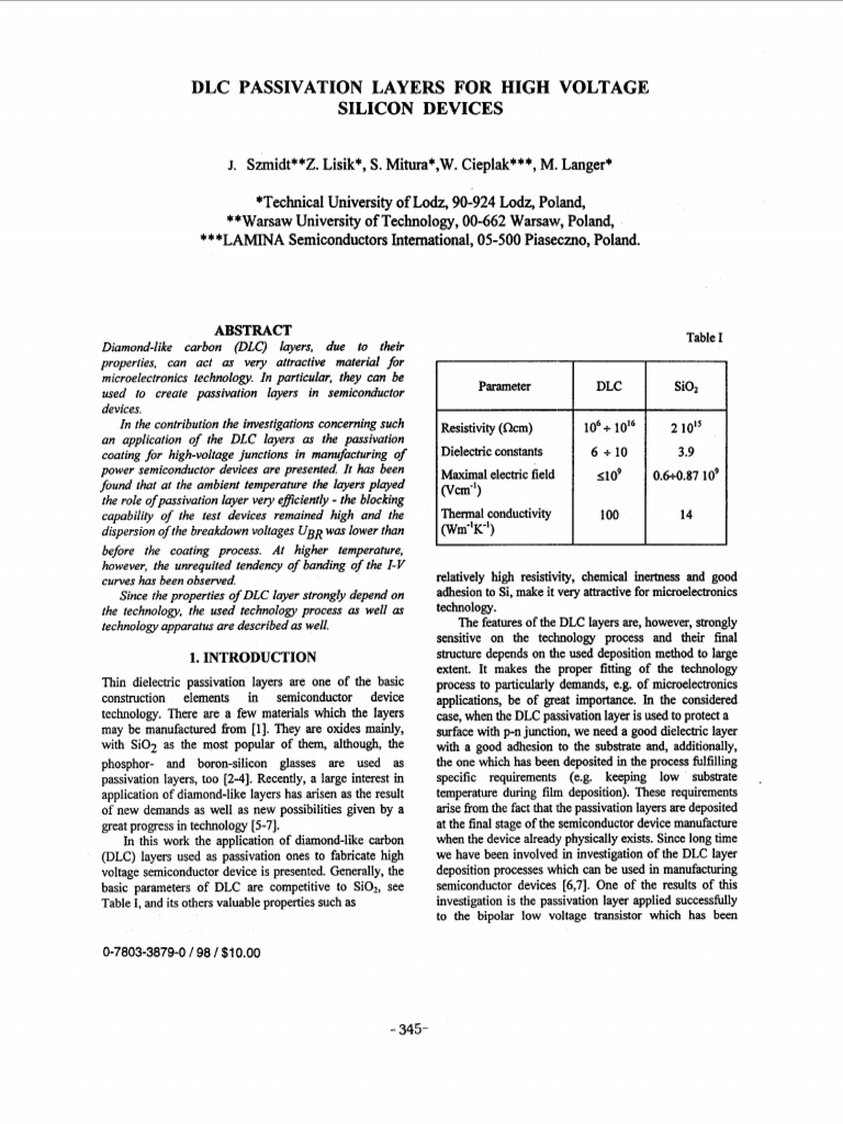 DLC Passivation Layers For High Voltage Silicon Devices | PDF | Applied And Interdisciplinary ...
