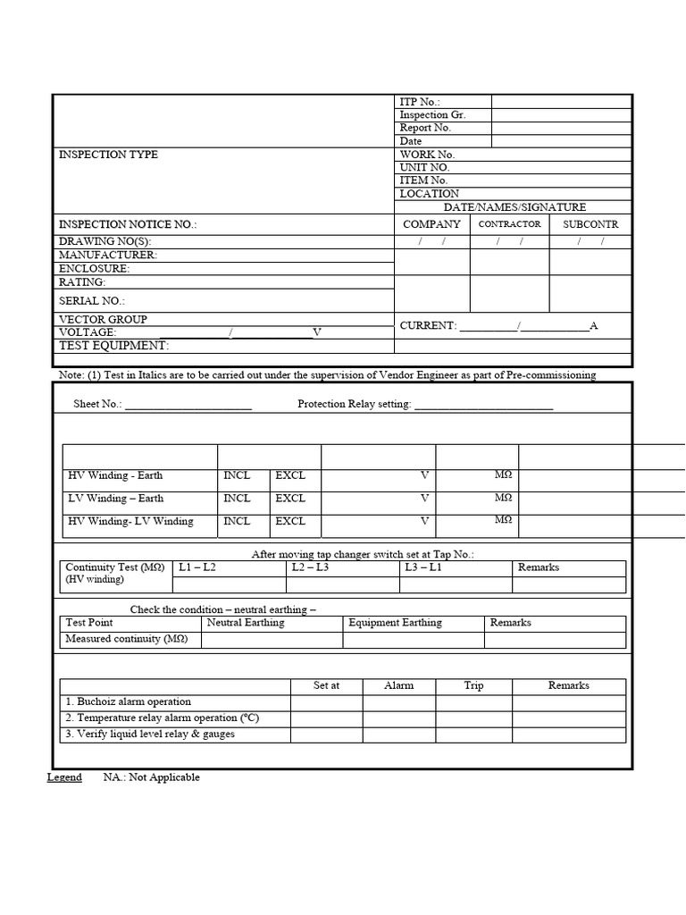 Transformer Inspection Checklist | PDF | Transformer | Electrical Equipment
