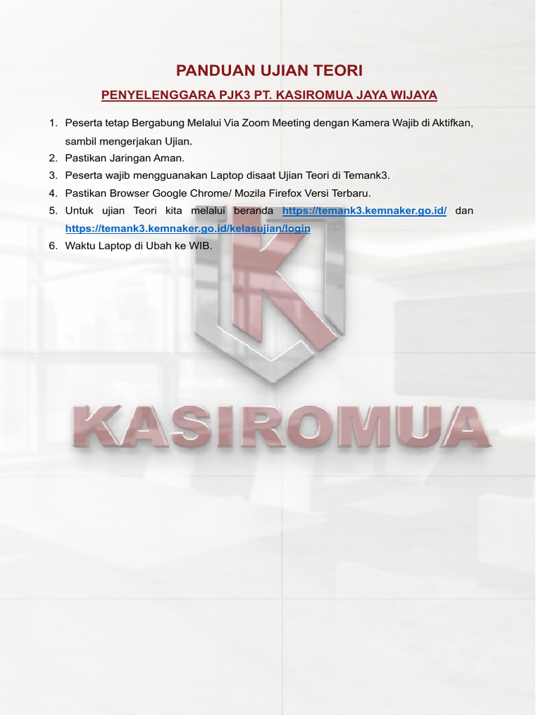 Panduan Ujian Temank3 2024 | PDF