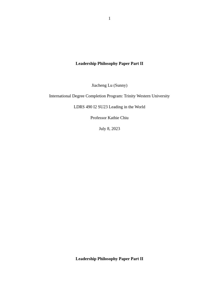 Jiacheng Lu-Leadership Philosophy Paper Part II-GRADED | PDF | Love | Leadership