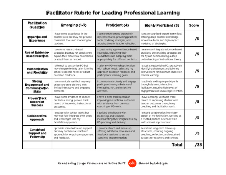 Professional Learning Facilitation Rubric | PDF | Expert | Learning