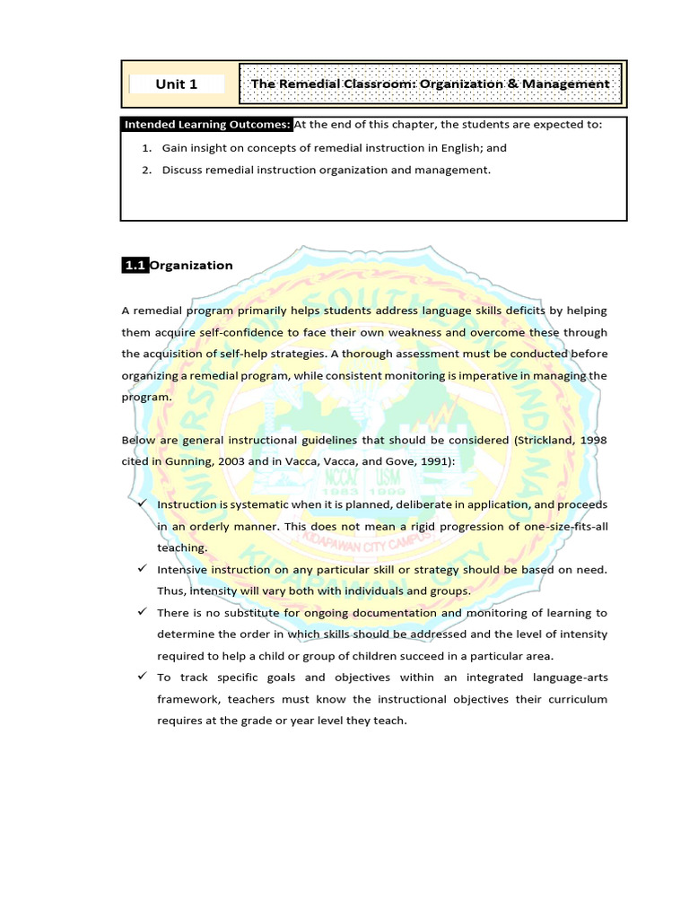 USMKCC COL F 050b Contents of The Module Remedial Instruction | PDF ...