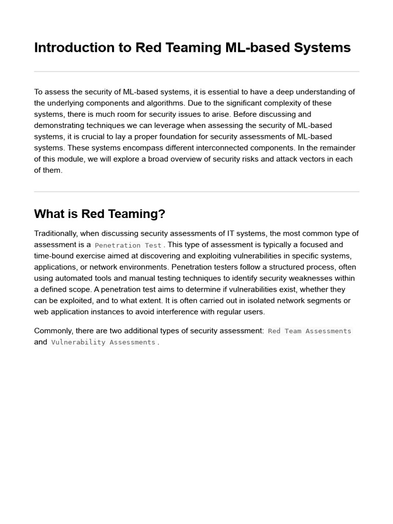 Introduction To Red Teaming AI | PDF | Security | Computer Security