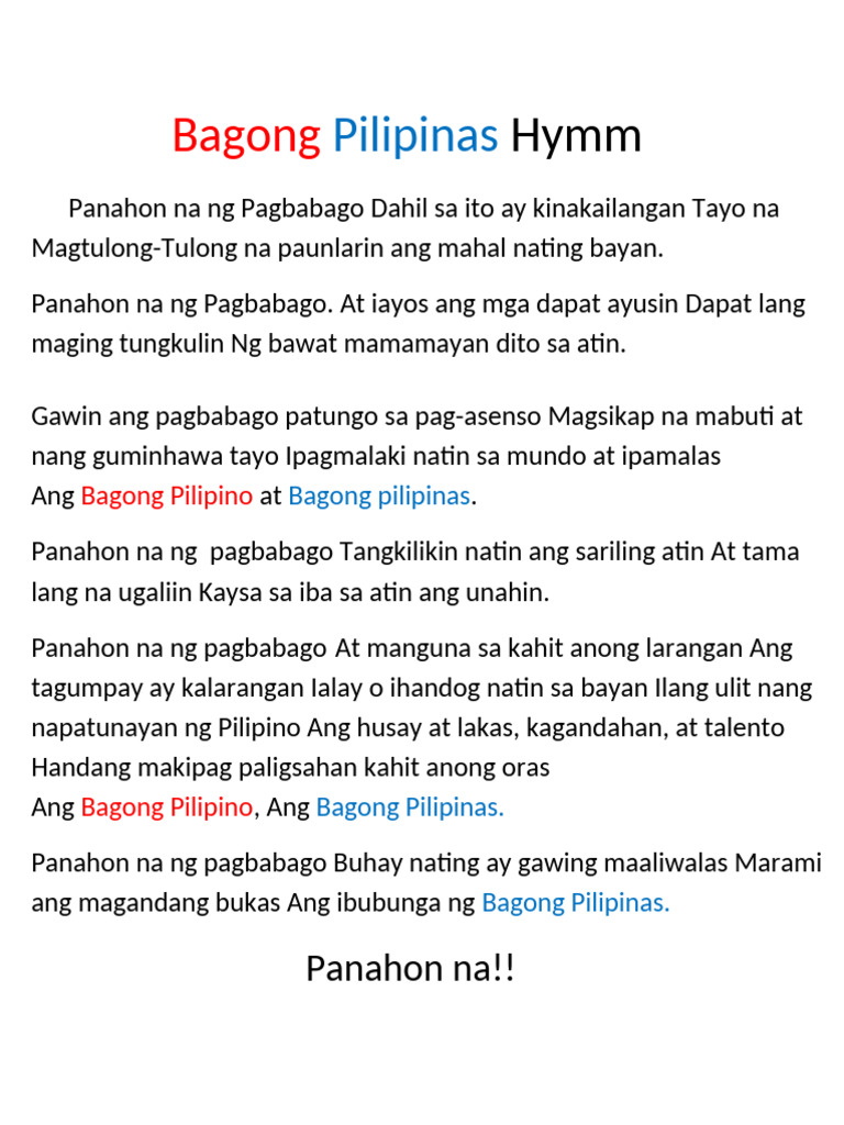 Bagong Pilipinas Hymm | PDF