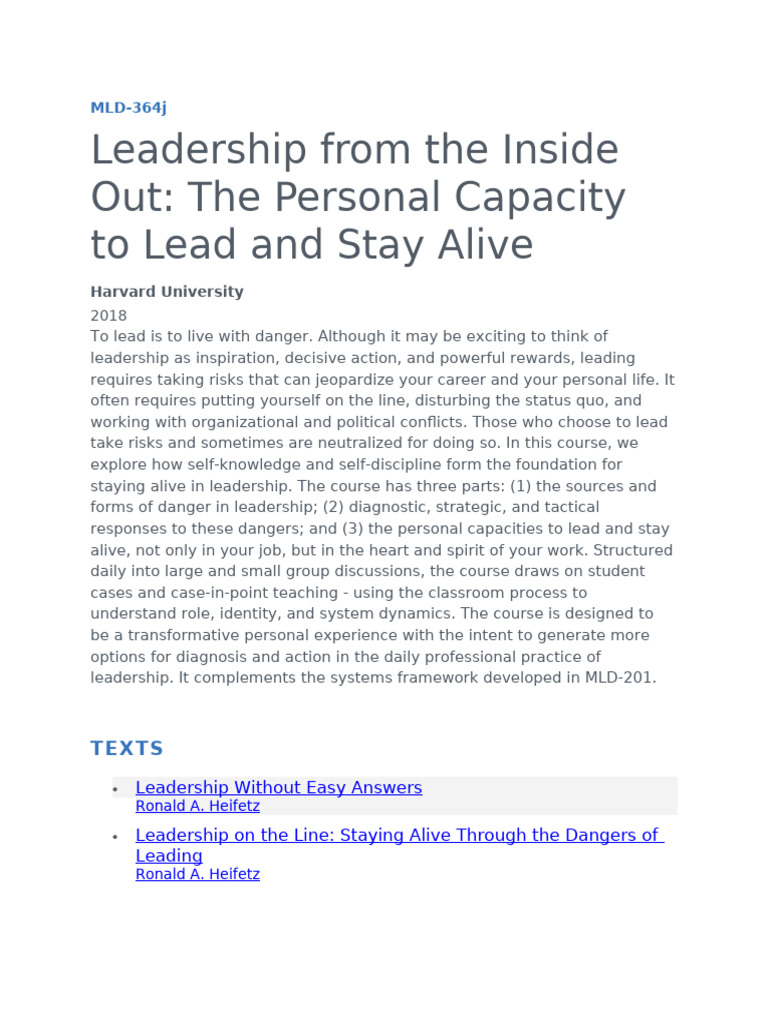 Leadership from the Inside Out (Harvard 2018) | PDF