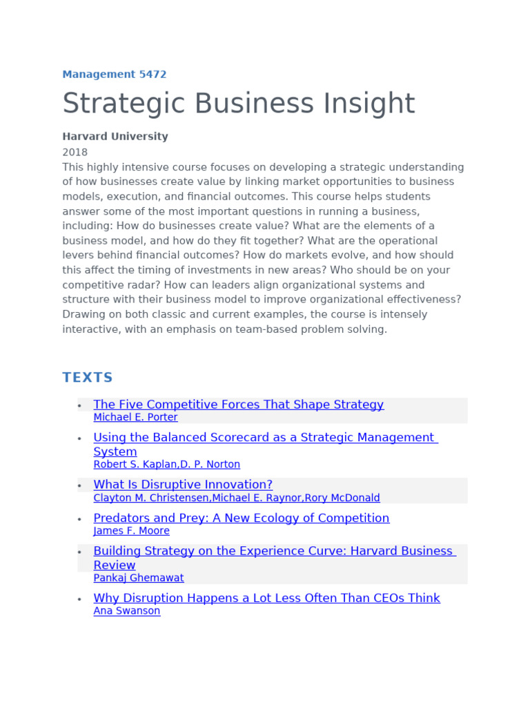 Strategic Business Insight (Harvard 2018) | PDF
