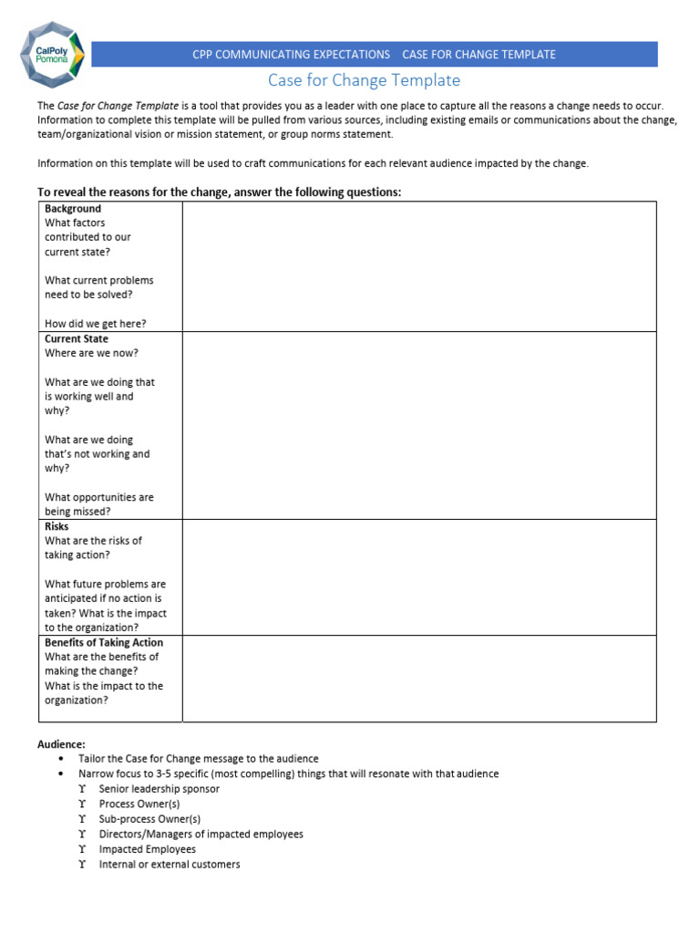 Case for Change Template Guide | PDF
