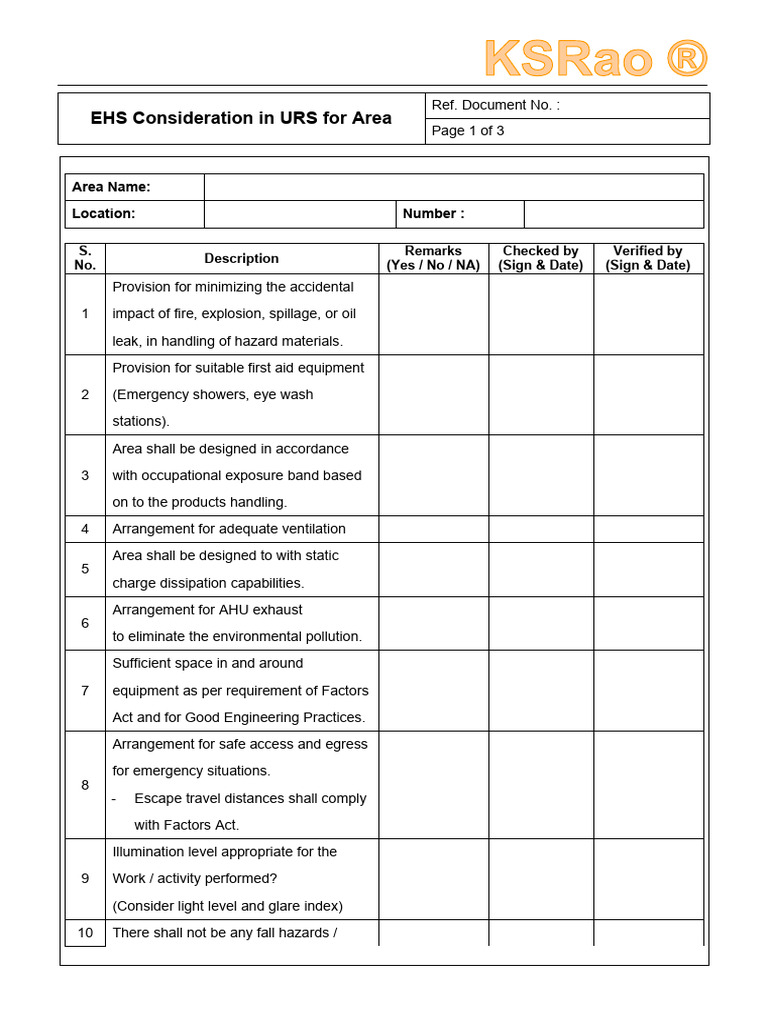 EHS Guidelines for Area Design Compliance | PDF | Safety | Occupational ...