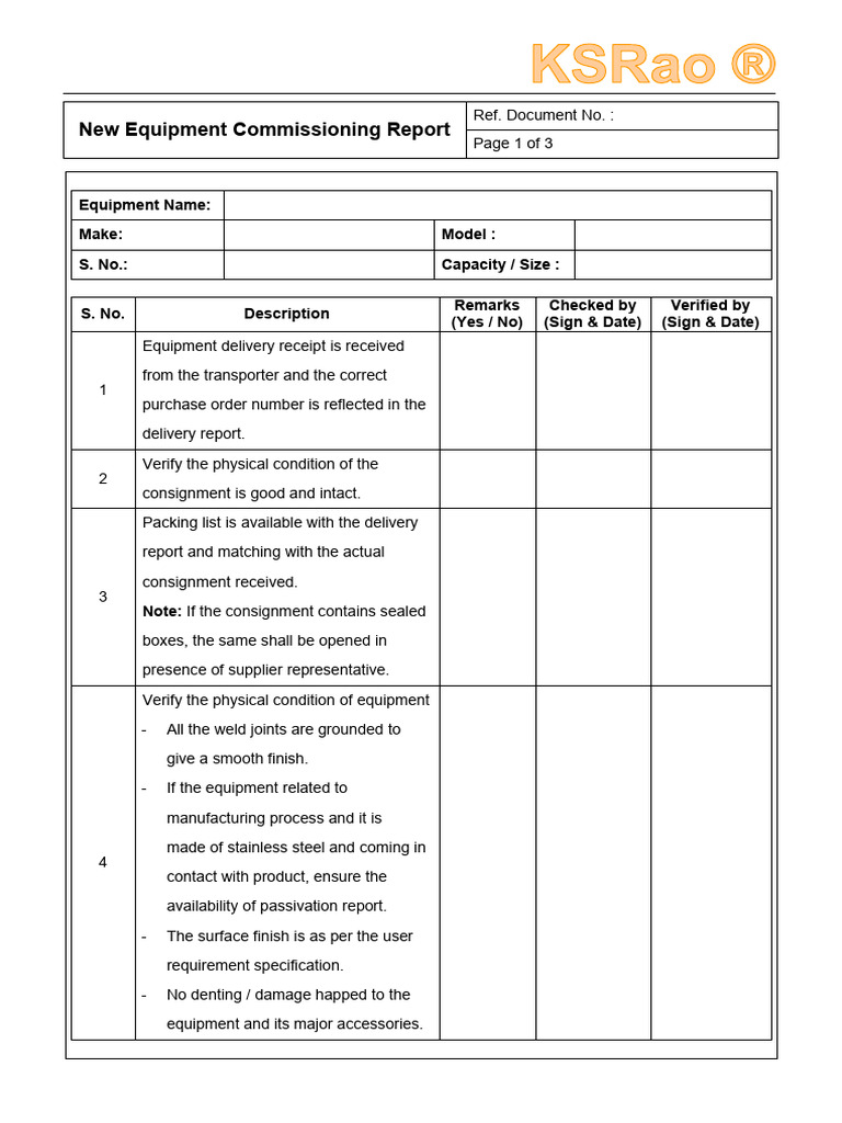 New Equipment Commissioning Report Template | PDF | Mechanical Engineering
