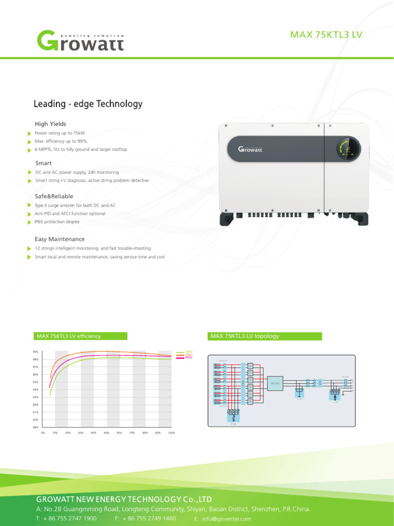 Growatt MAX 75KTL3 LV 201809 | PDF | Electrical Components | Manufactured Goods