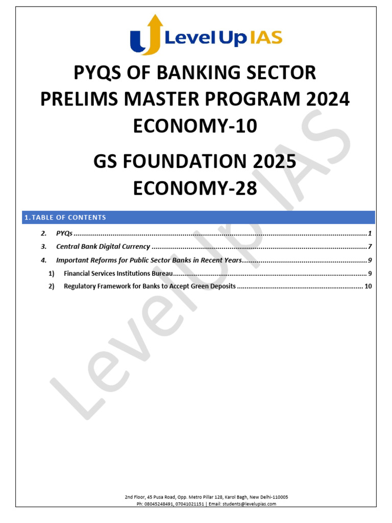 Banking Sector PYQs for Prelims 2024 | PDF | Banks | Reserve Bank Of India