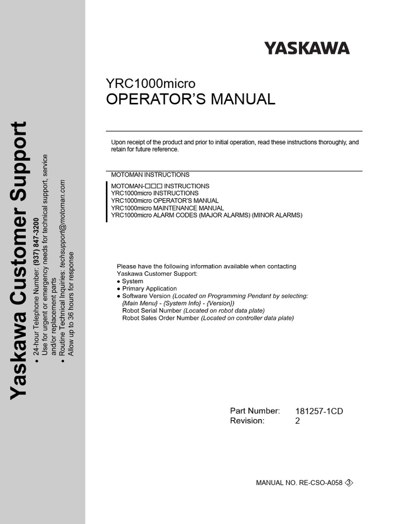 Operator'S Manual: YRC1000micro | PDF | Safety | Menu (Computing)
