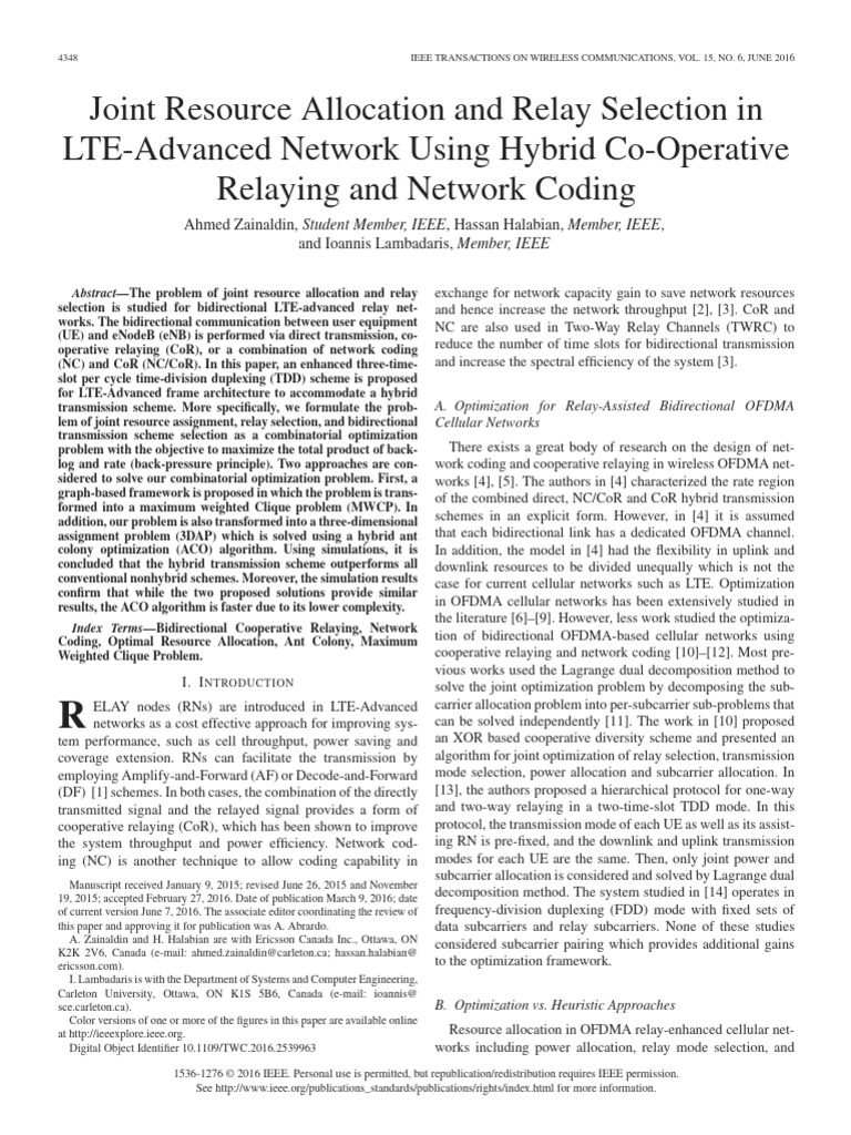 Joint Resource Allocation and Relay Selection in LTE-Advanced Network ...