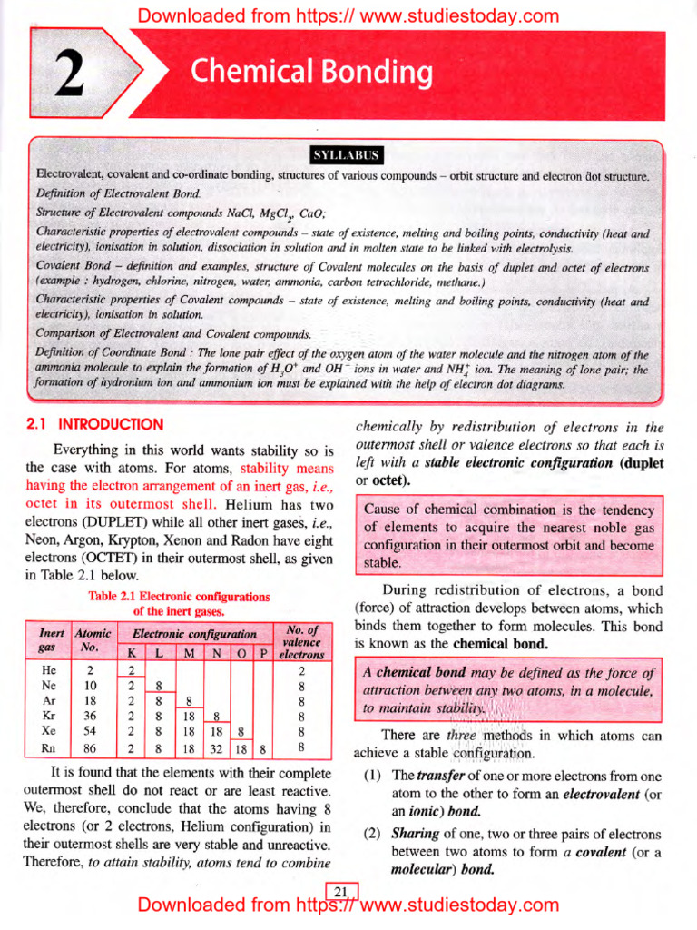 Class 10 ICSE Chemical Bonding Guide | PDF
