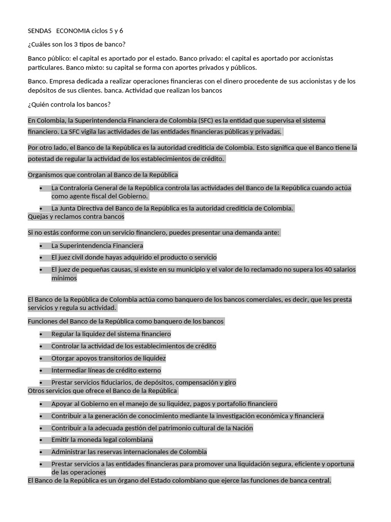 Tipos de Bancos y Funcion de Los Bancos | PDF | Bancos | Colombia
