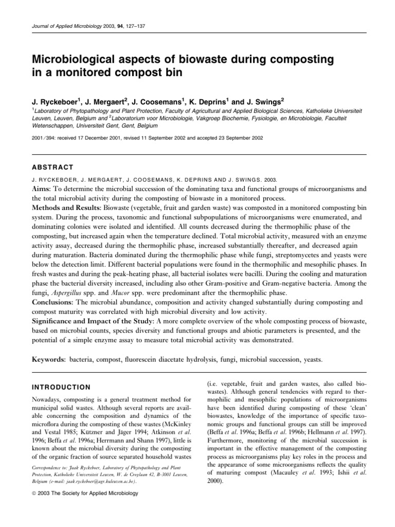 Microbiological Aspects of Biowaste Duri | PDF | Microorganism | Compost
