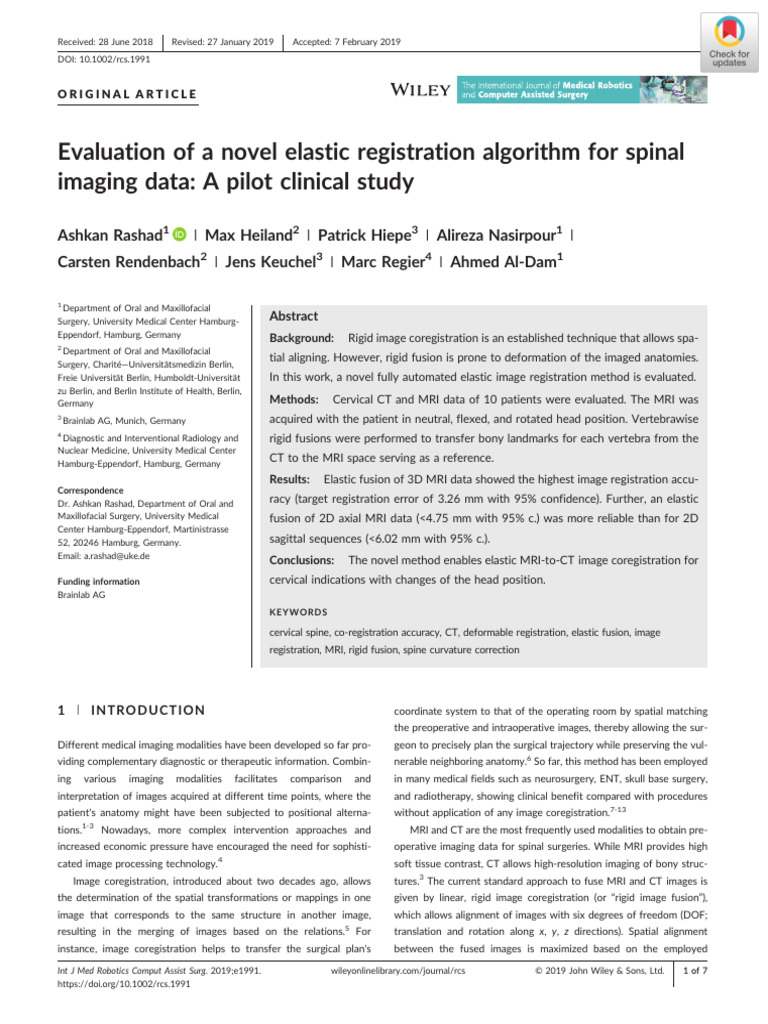 Evaluation of A Novel Elastic Registration Algorithm For Spinal Imaging Data A Pilot Clinical ...