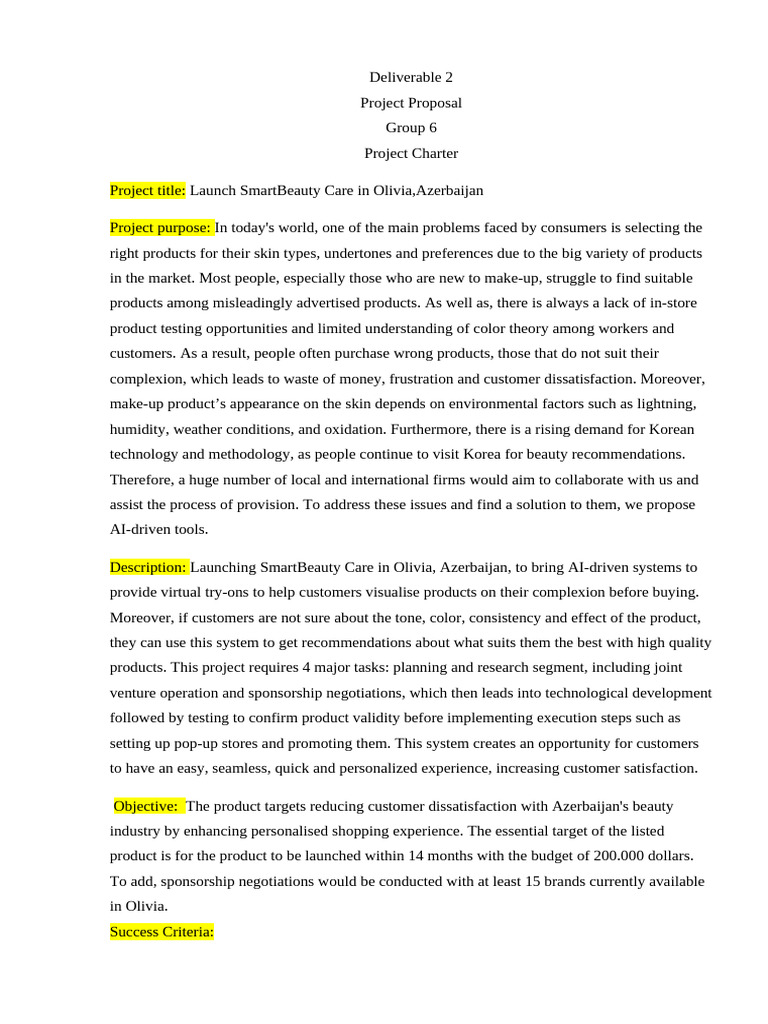 Group 6 Project Management Deliverable 2 | PDF | Artificial ...