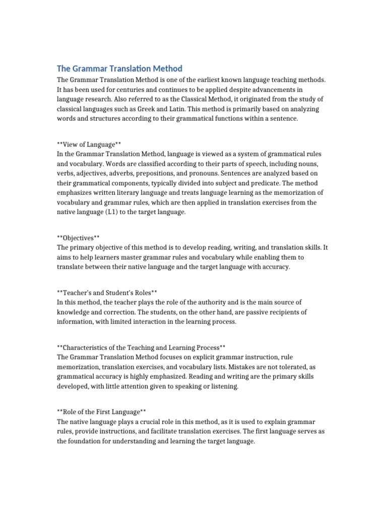 Grammar Translation Method | PDF | Translations | Learning