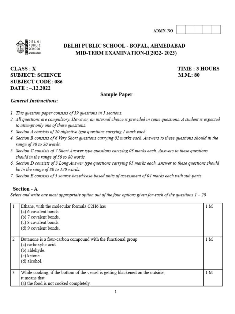Class X Science Sample Paper 2022 | PDF | Chemical Compounds | Hydrogen
