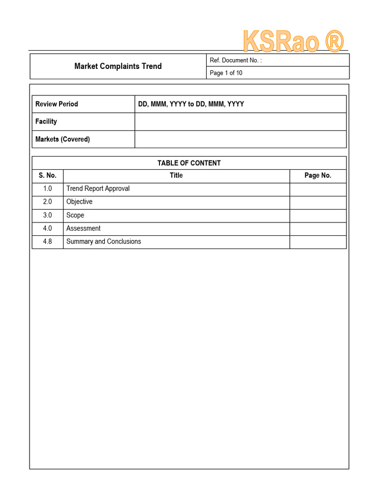 Market Complaints Trend Analysis Report | PDF | Pharmacovigilance ...