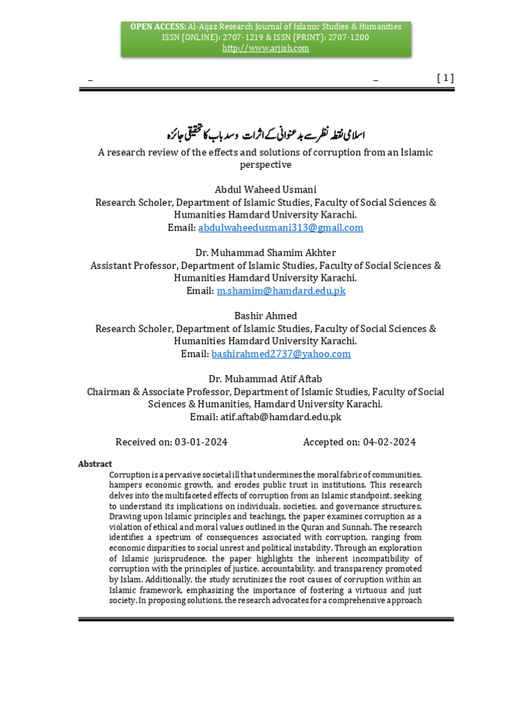 A Research Review of The Effects and Solutions of Corruption From An ...