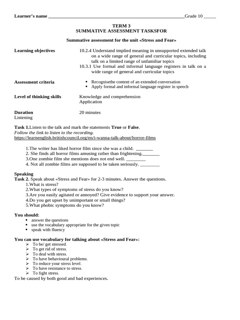 Understanding Horror Films and Fear | PDF | Zombies | Vocabulary