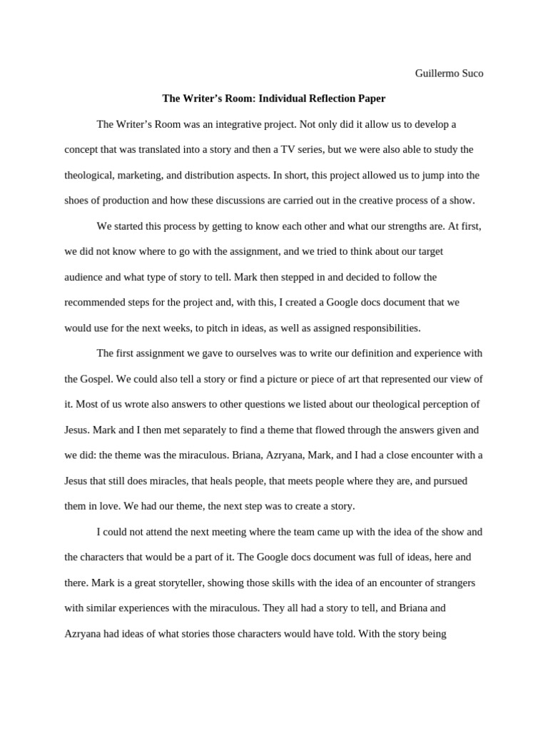 The Writers' Room Individual Reflection Paper | PDF | Jesus | Hagar