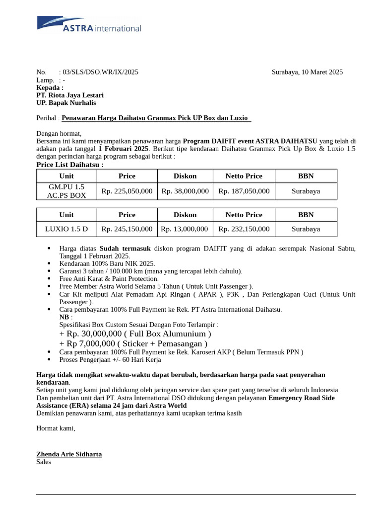Surat Penawaran PT | PDF