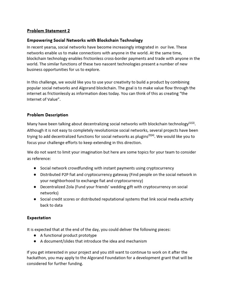 Algorand-TiE Hackathon Business Challenge - Blockchain and Social ...