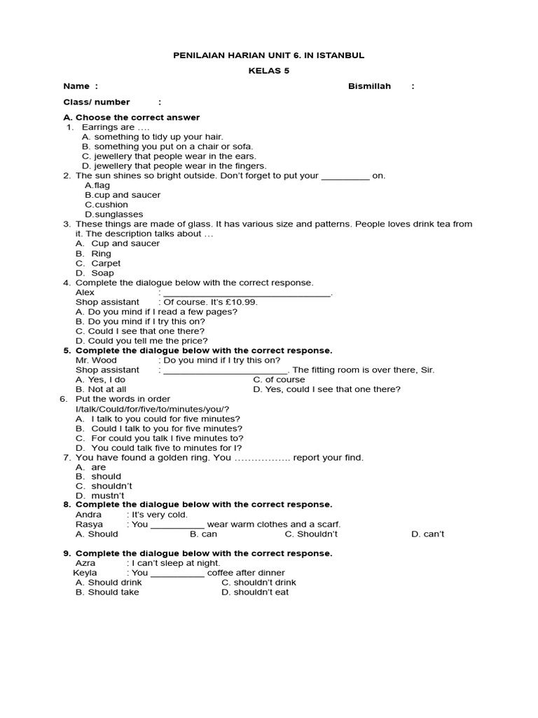 Tugas Pengganti PH Unit 6 Grade 5 | PDF