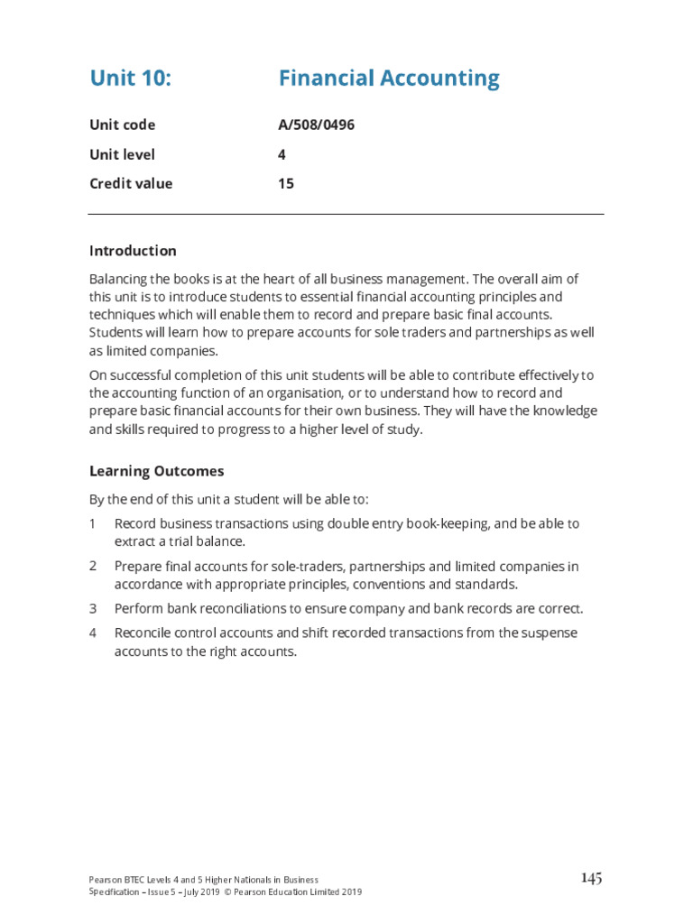 Syllabus - Unit 10 Financial Accounting | PDF