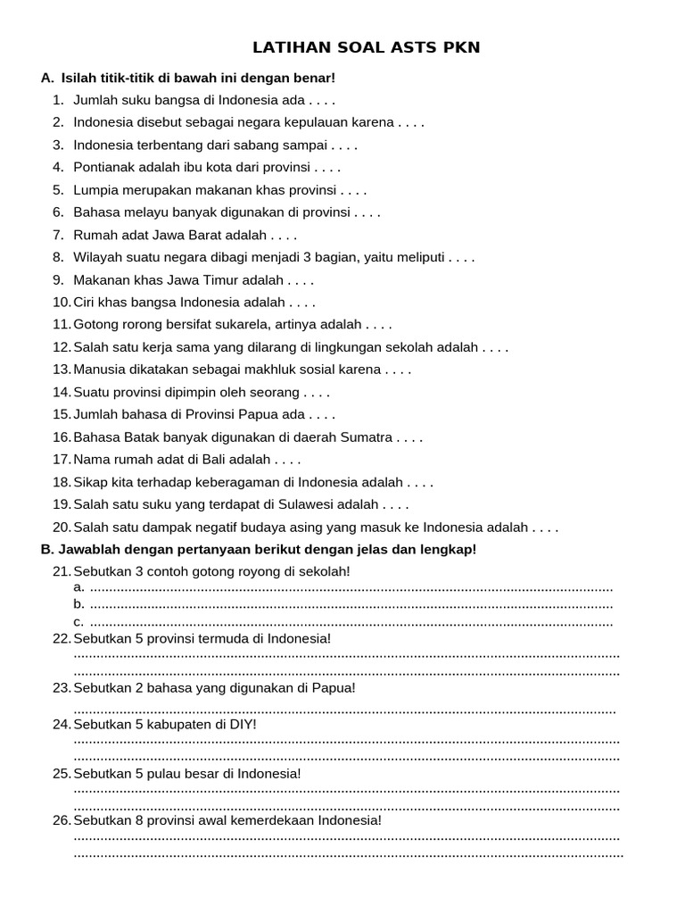 Latihan Soal Asts PKN | PDF